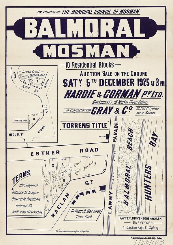 Mosman, Balmoral NSW 1925 - Historic Subdivisions